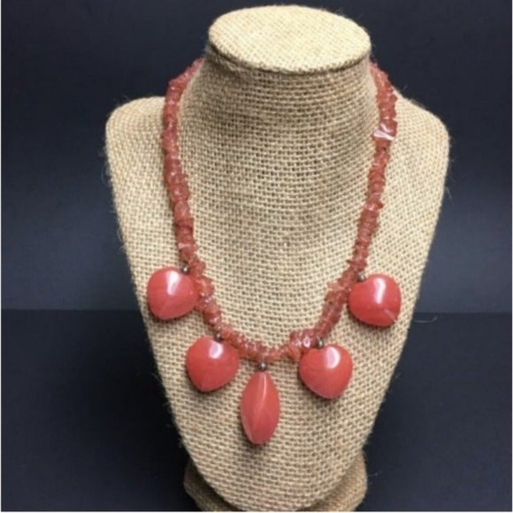 Vintage | Jewelry | Heart Puka Stone Necklace Barbie Dark Pink Coral ...